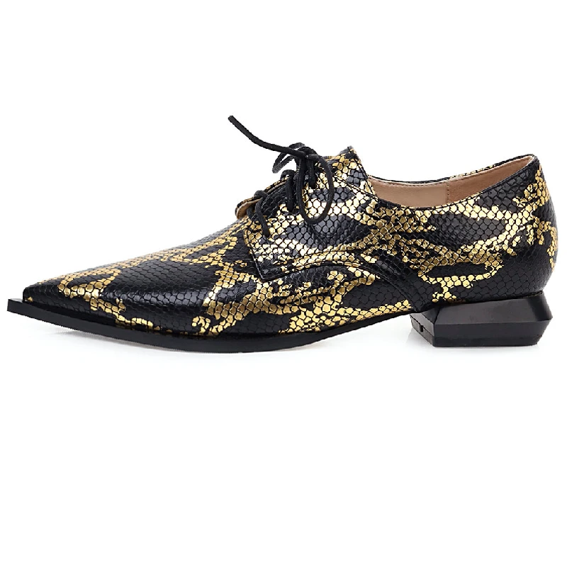 Snake-Print-Women-Loafers-Shoes-Casual-Low-Heels-Fashion-Lace-up-Boat ...