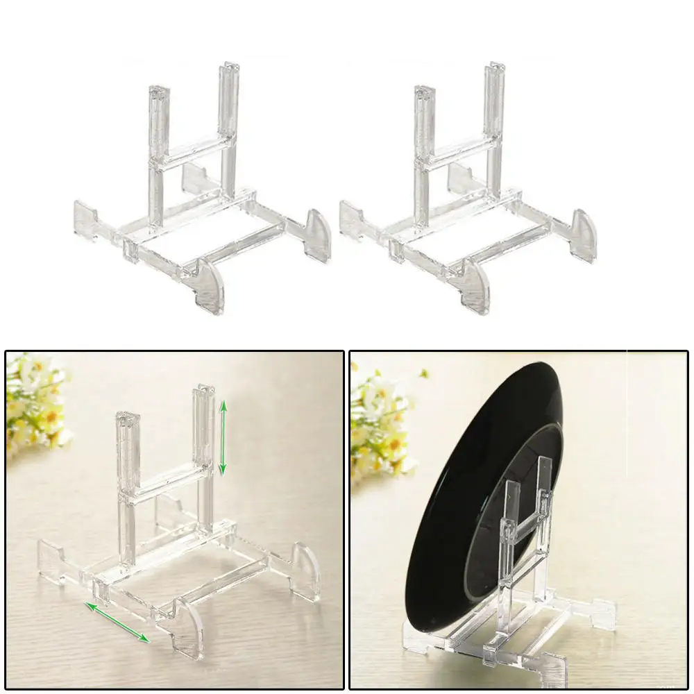 2pcs Clear Plastic Easels Plate Holders Adjustable Display Stand ...