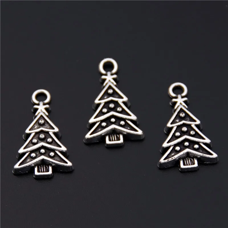 25pcs Charms Christmas Tree With Star Silver Color Pendant For Findings ...