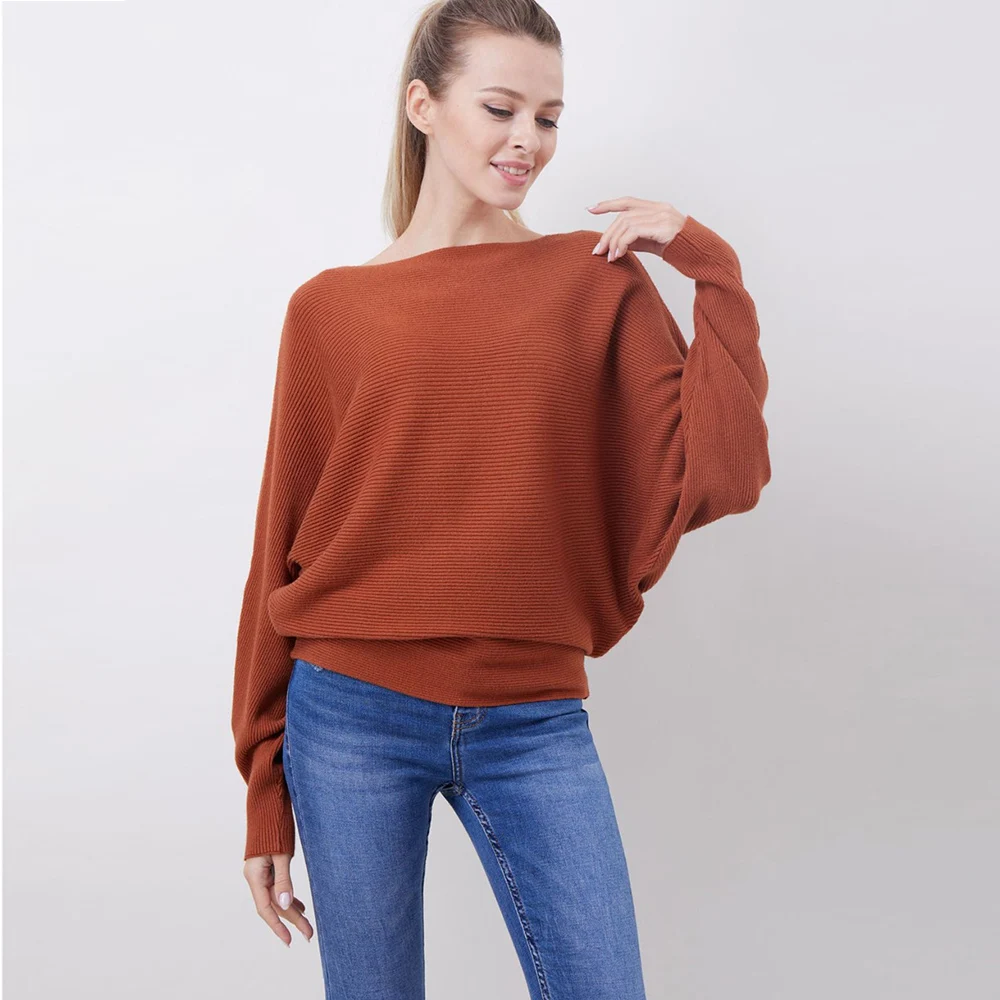 Slash-Neck-Batwing-Sleeve-Knitted-Sweaters-Women-Autumn-Winter-Casual ...