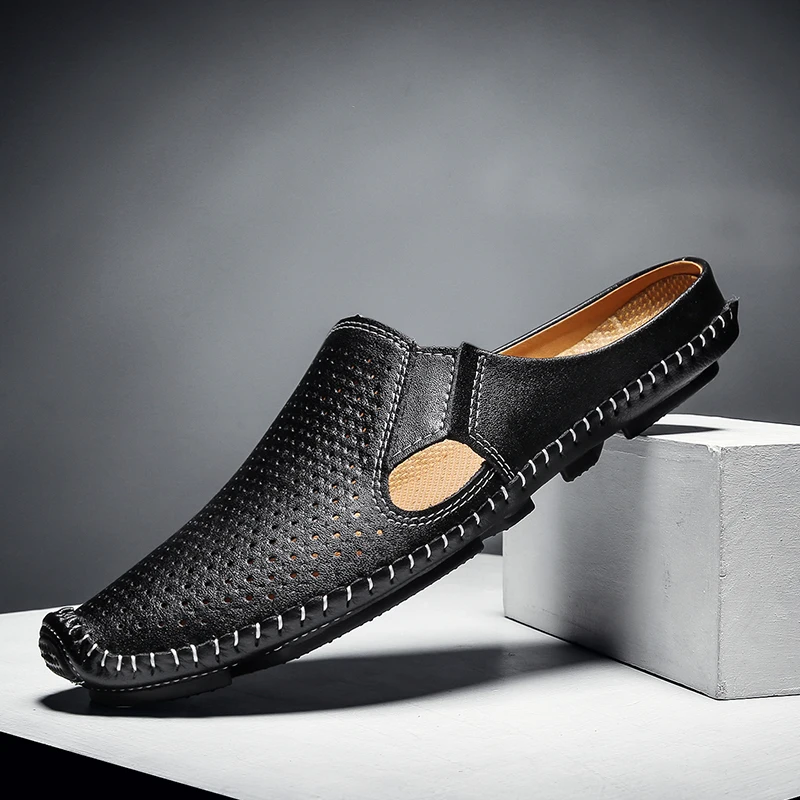 Men Half Shoes Casual Split Leather Loafers Brand Handmande Slipon Men ...