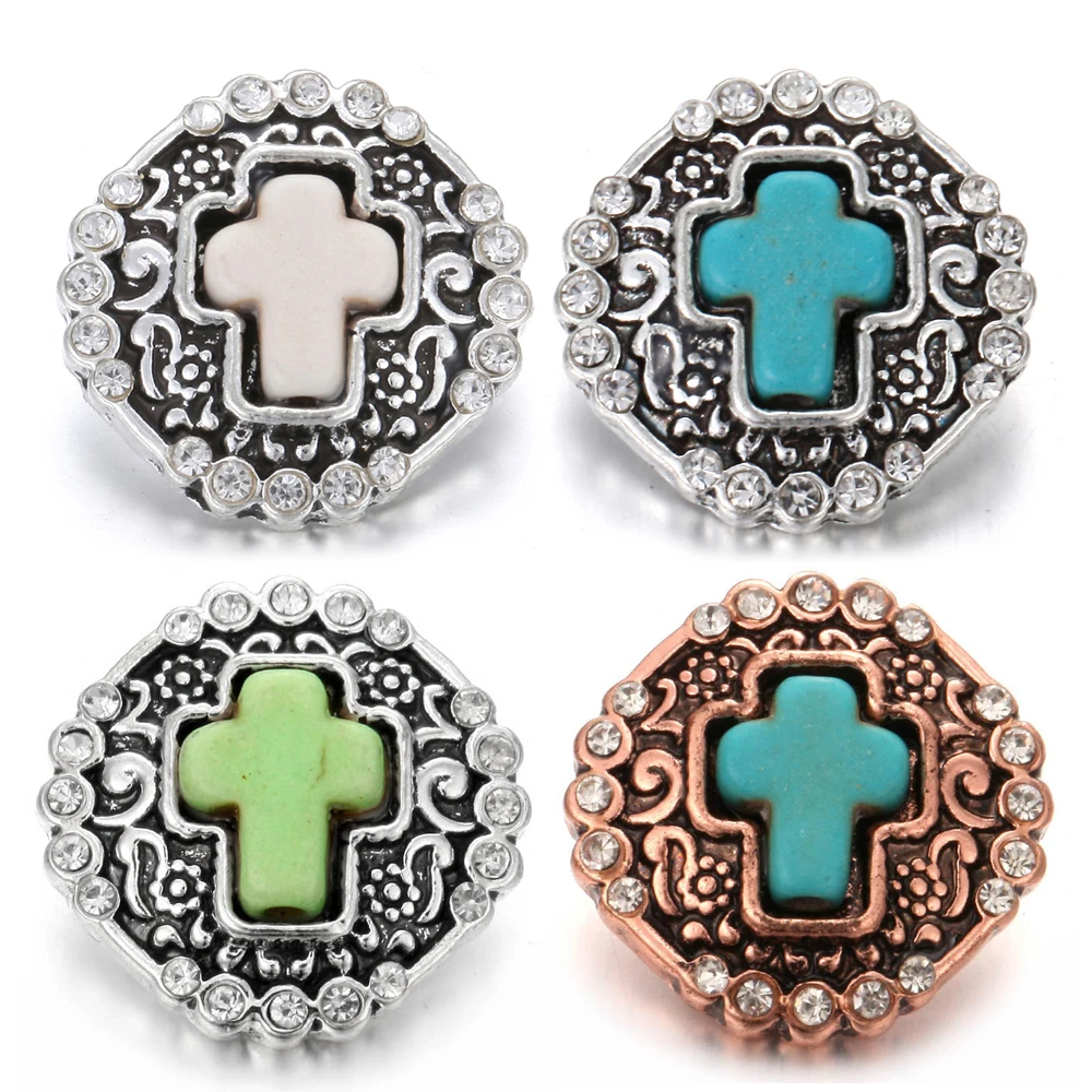 6pcs/lot New Snap Button Jewelry Rhinestone 18 Mm Cross Snap Buttons ...