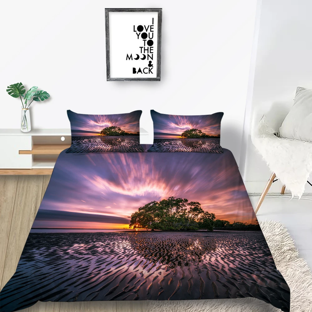 Lake Bedding Set For Girls Beautiful 3d Mysterious Duvet Cover Tree ...