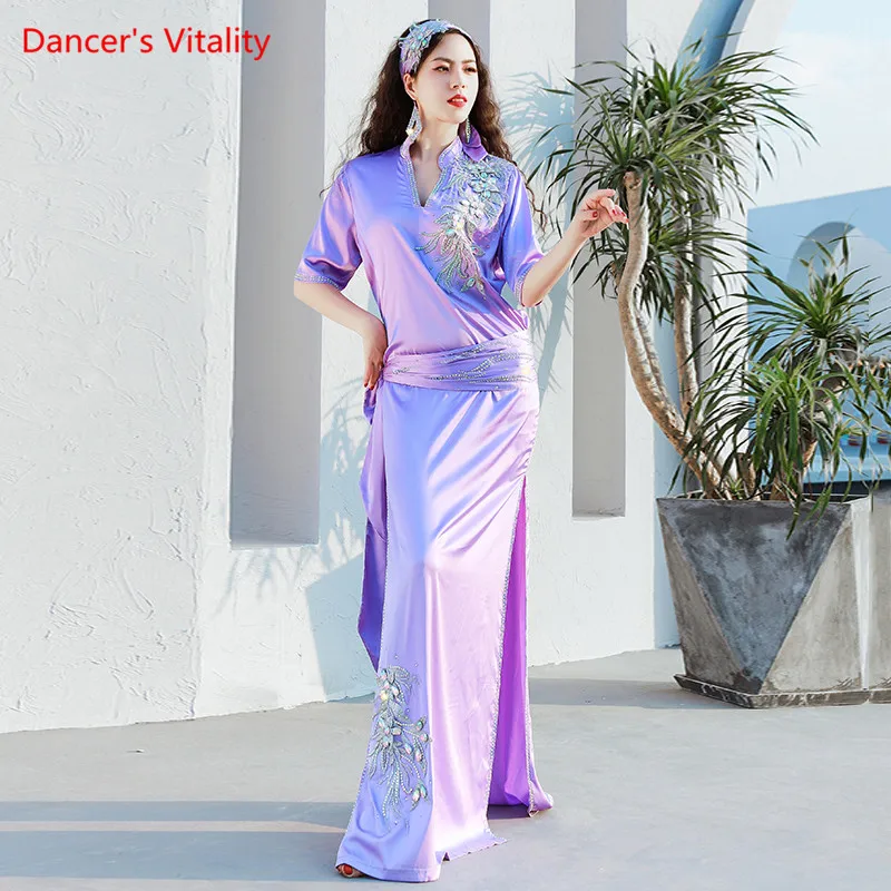 Belly Dance Robe V-Neck Half Sleeevs Dress women belly dancing Practice ...