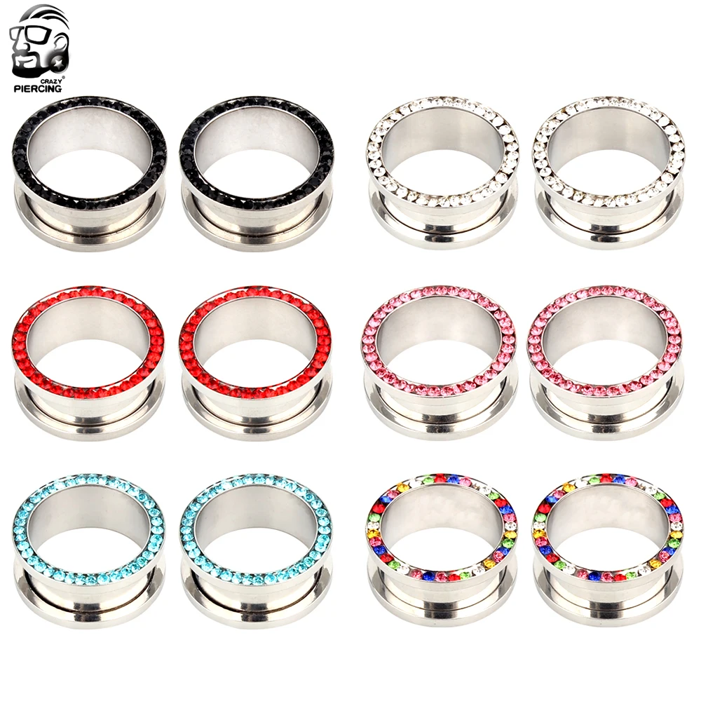 2pcs-Ear-Plugs-Tunnels-Surgical-Steel-Ear-Expander-Gauges-Rhinestone ...