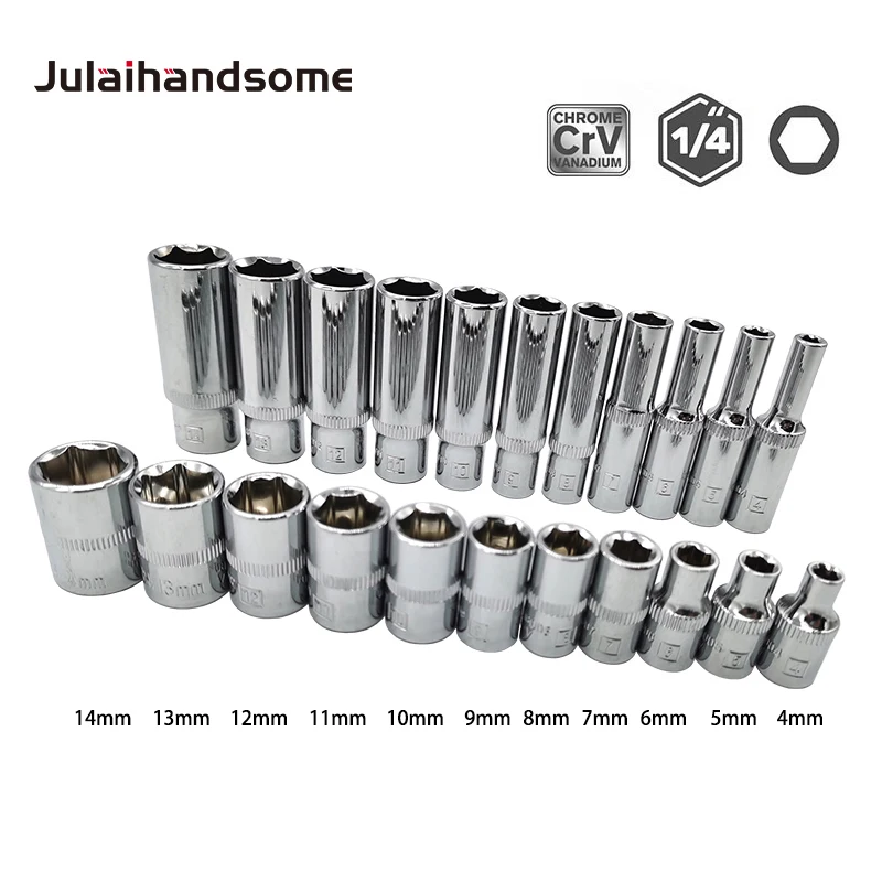 1/4 Inch Drive Sockets Set 6 Point Deep/ Short Sockets 4mm 5mm 6mm 7mm ...