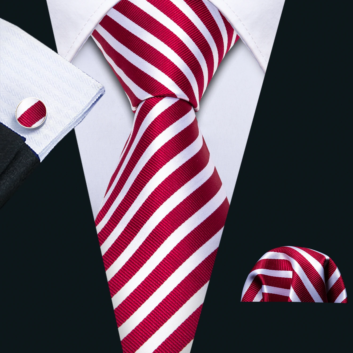 Men-Tie-Red-Striped-Necktie-Gravat-Handkerchief-Set-Silk-Ties-For-Men ...
