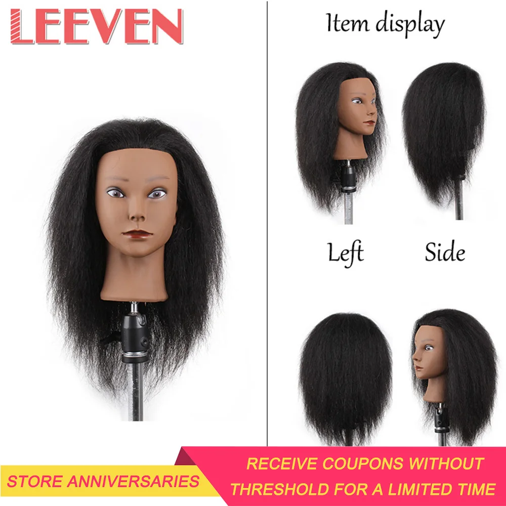 Leeven 16 인치 블랙 마네킹 헤드 전문 조절 스타일링 헤드 스타일링 헤어 인형 미용사 인형 훈련 헤드, 인형 미용사 ...
