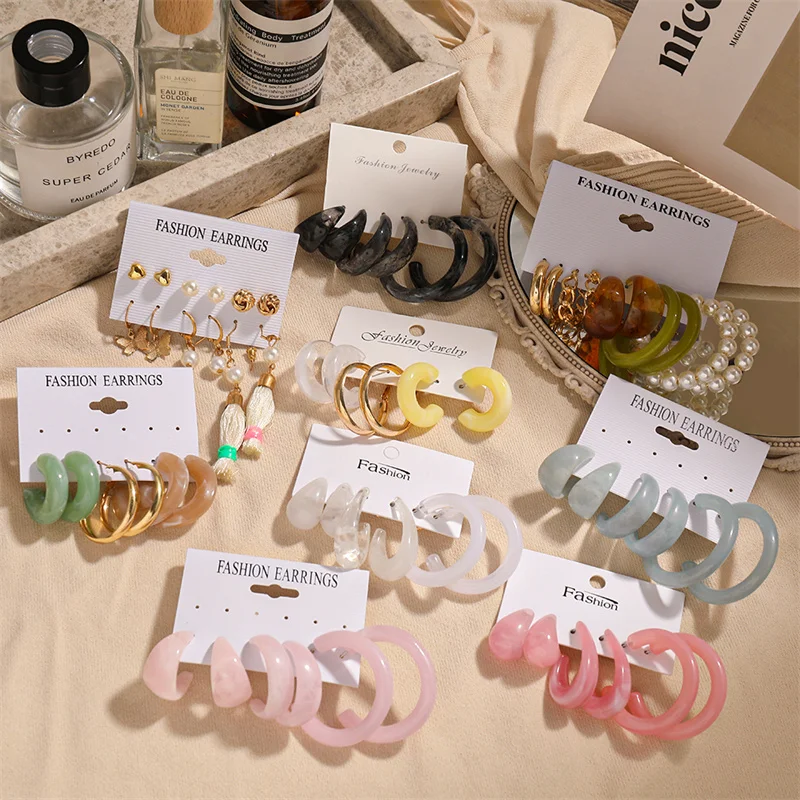 Fashion-Candy-Color-Resin-Earrings-Set-Colorful-Pearl-Hoop-2021-New ...