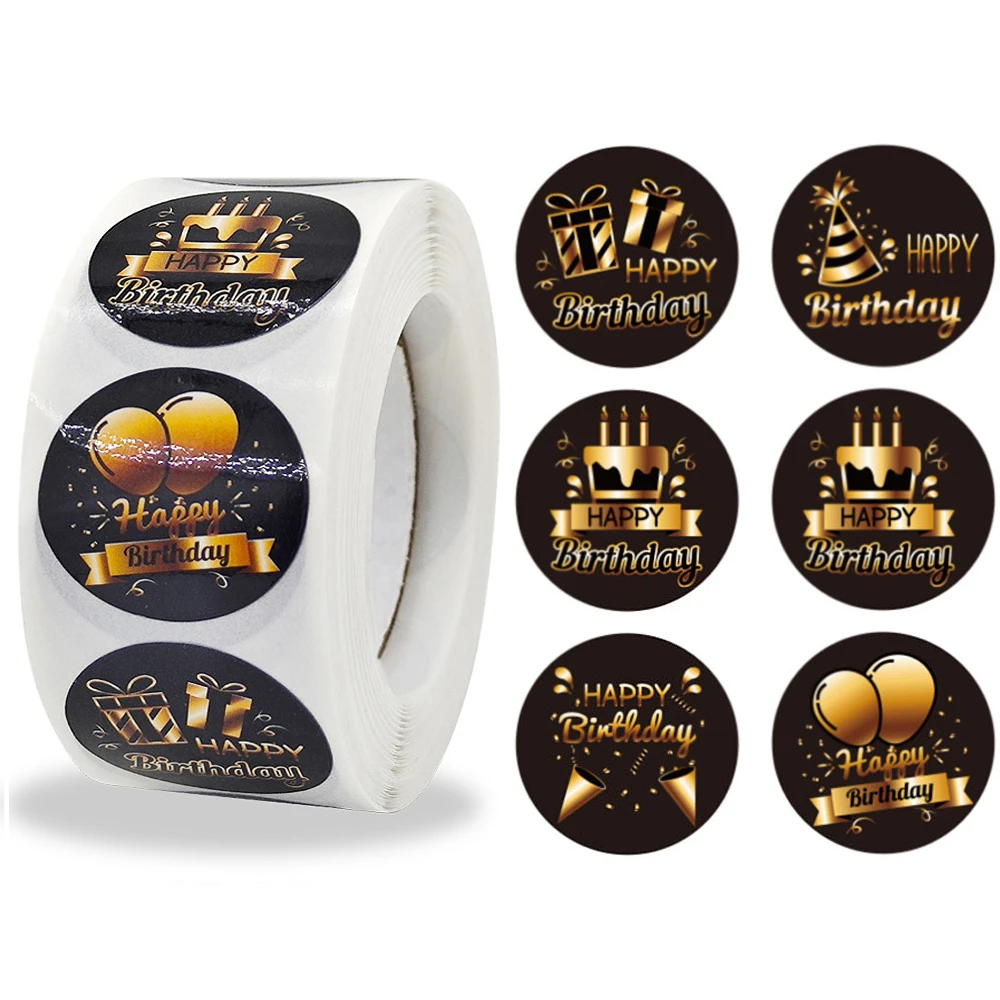 500-Pcs-Gold-Foil-Birthday-Stickers-Black-Golden-Happy-Birthday ...