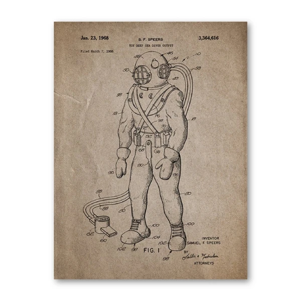 Vintage Diving Suit Drawing