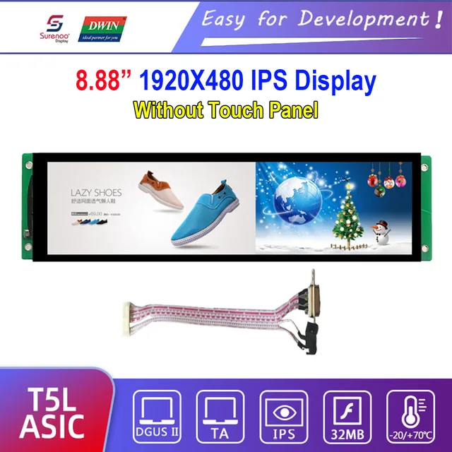 Dwin T5L HMI Intelligent Display, DMG19480C088_03W 8.88" IPS 1920X480 LCD Module Screen ...
