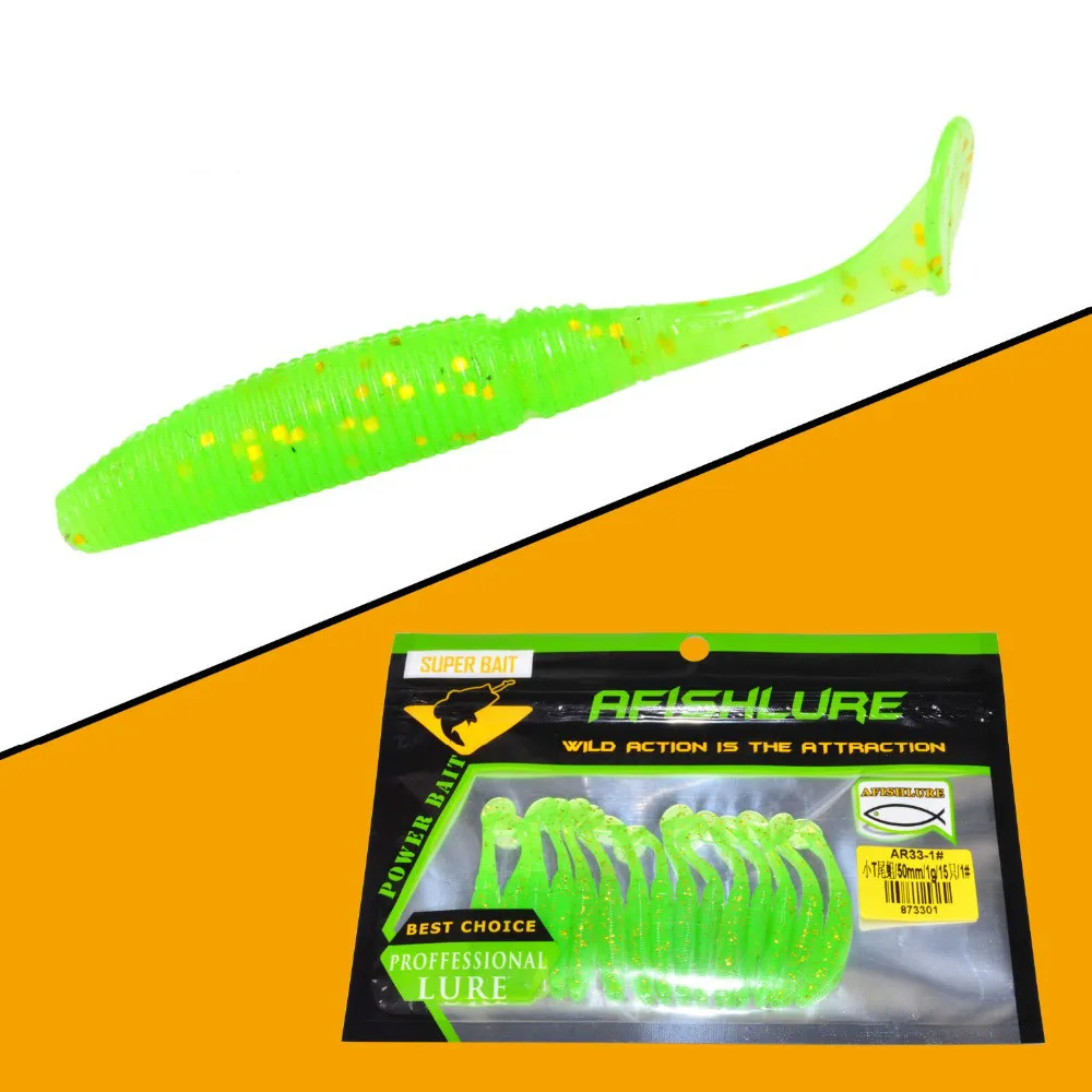 iLure 15 Pcs Luminous T Tail Soft Grubs 1g 50mm Glow in Dark T Tail ...