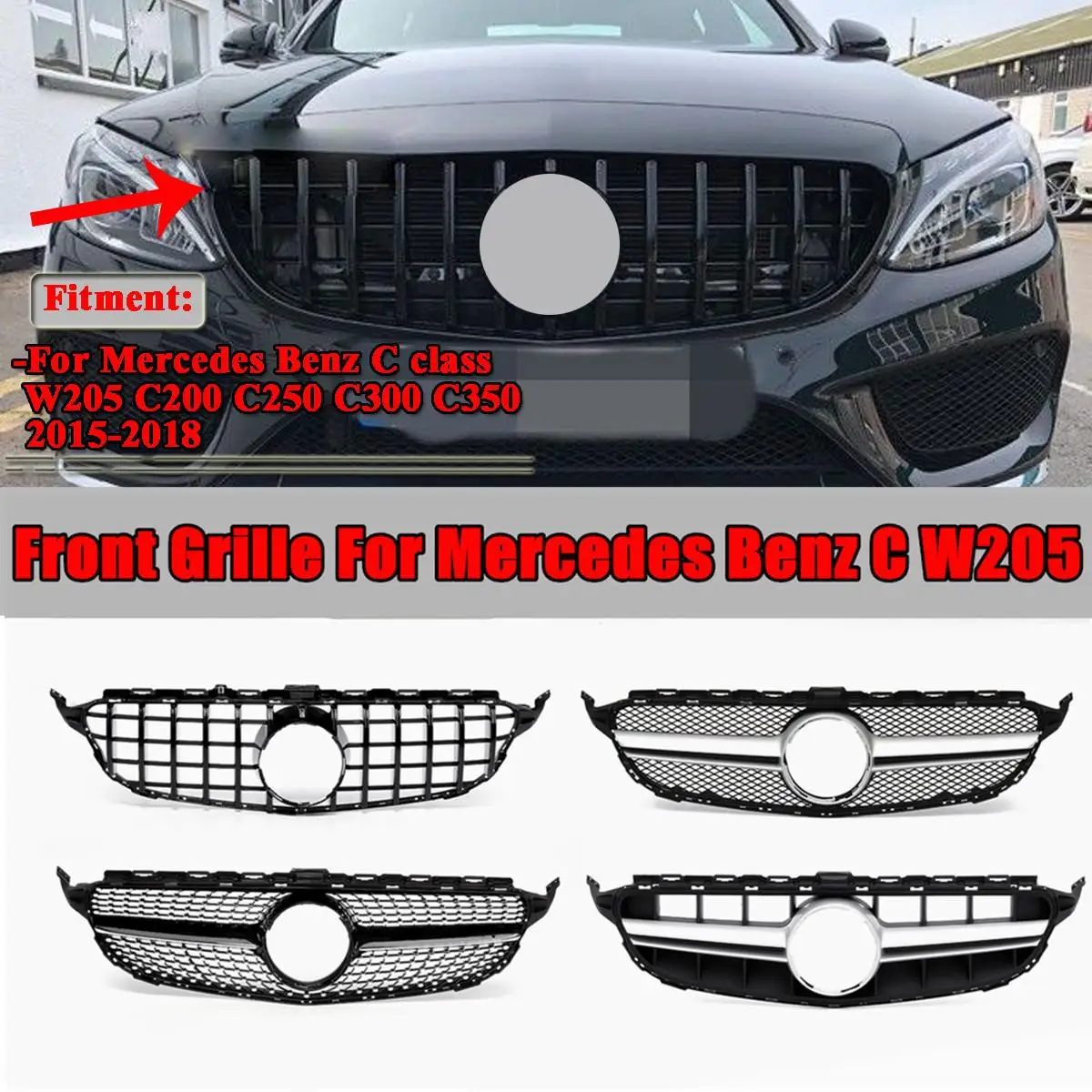 New Car Front Bumper Upper Grill Grille For Mercedes For Benz C Class ...