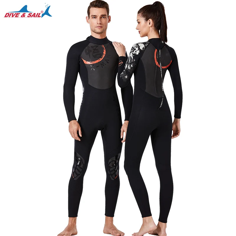 Men Women 3mm Neoprene One Piece Wetsuit Long Sleeve Full Body Warm ...