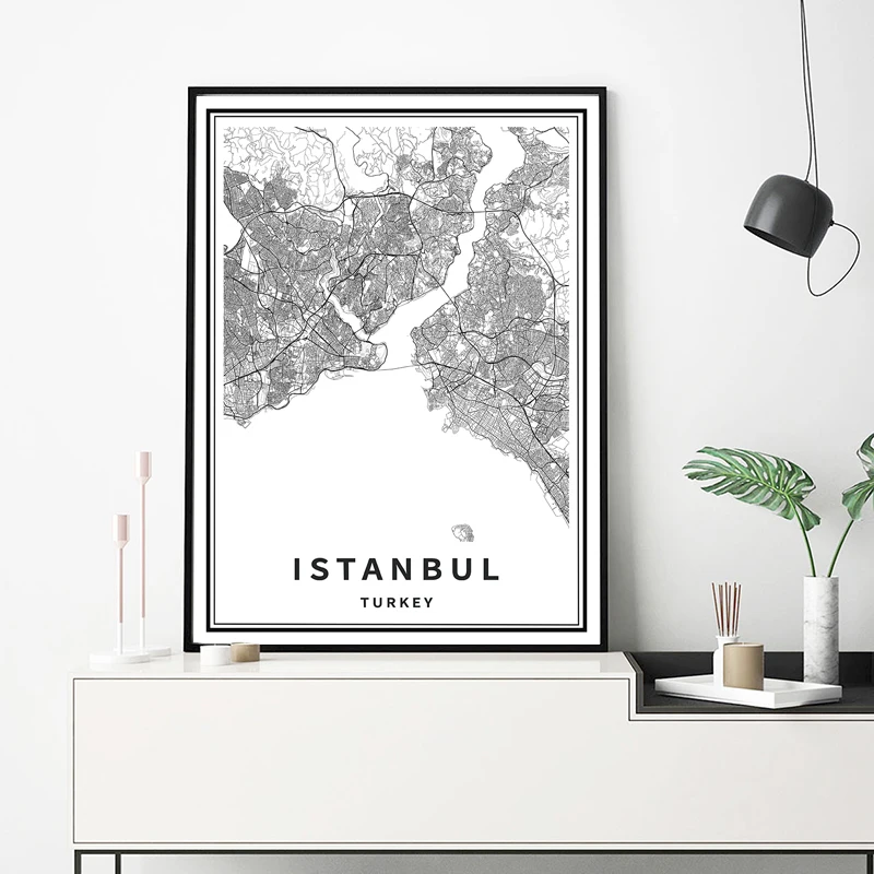 Wall Hangings Home Decor Vintage Canvas Turkey Gift Istanbul Map Print ...