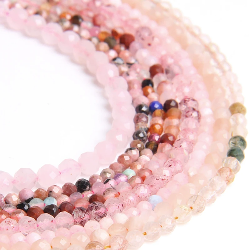 Natural 2 3 4 mm pink red Rubys stone beads Micro faceted loose pink ...