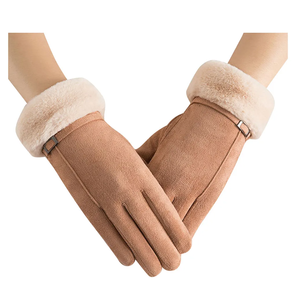 Зимние женские шерстяные перчатки теплая кашемировая замша ткань теплые ...