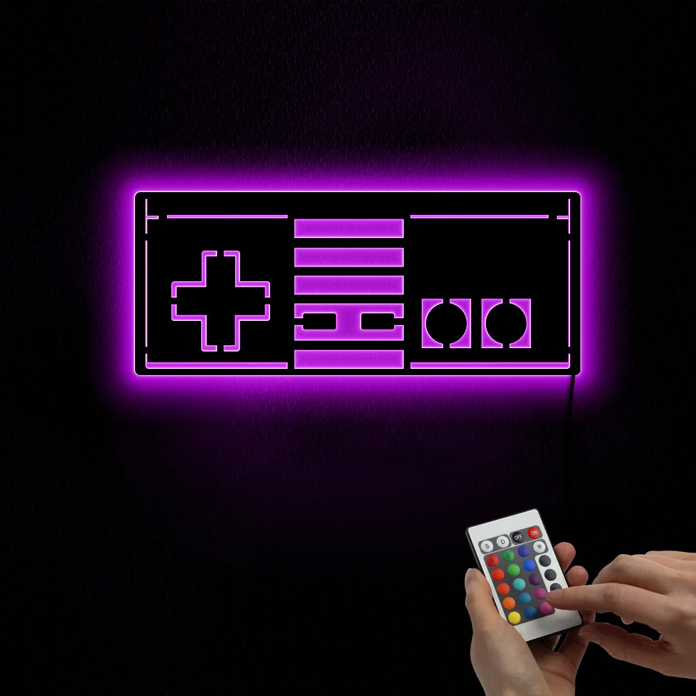 Retro Gamepad Wall Mirror With Led Backlight Game Joystick Illuminated ...
