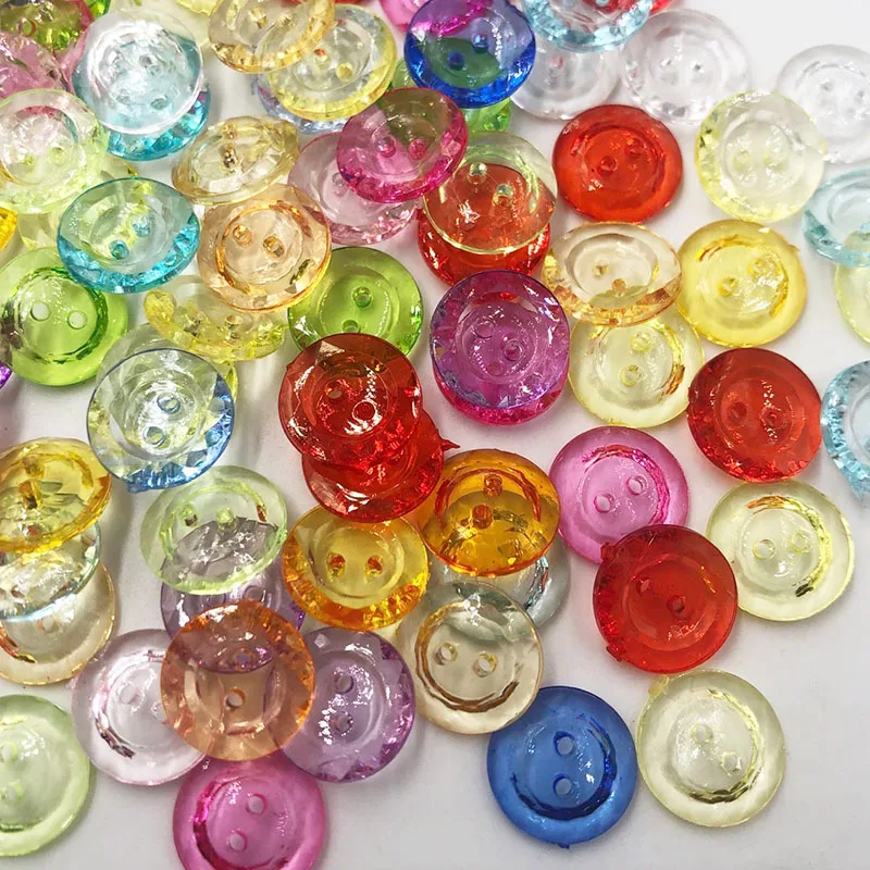 100PCS-New-Style-2-Hole-Transparent-Mix-Color-13MM-Plastic-Buttons ...