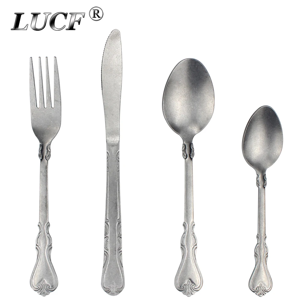 LUCF Classic Vintage Style Stainless Steel Western Dinnerware set Matte ...