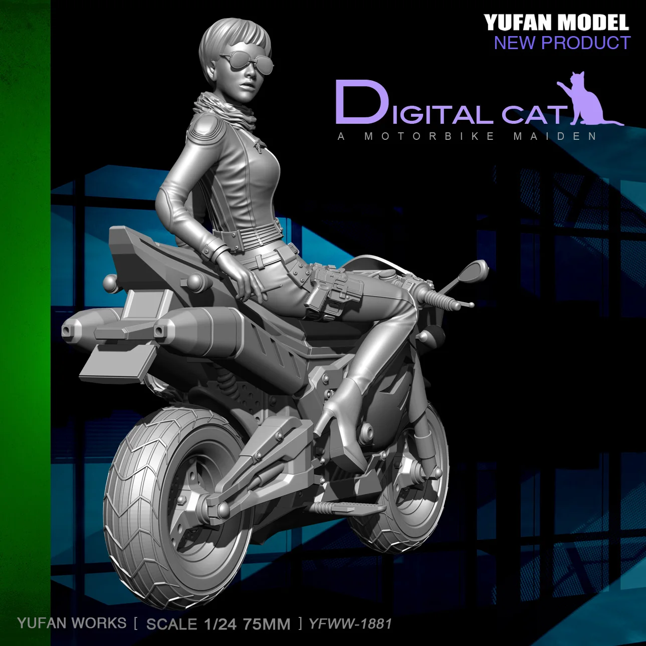YuFan Model 1/24 Resin Kits Cool girl and motorcycle set Resin soldier ...