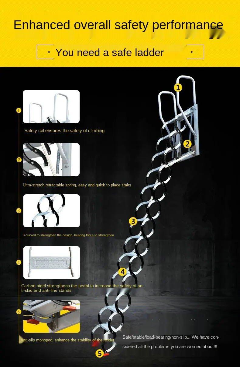 Loft Fire Ladder Family Hidden Telescopic Stairs Folding Ladder High ...