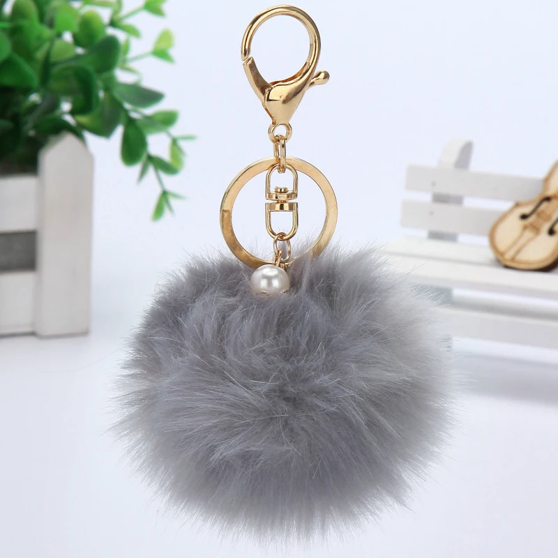 Cute Furry Ball Keychain Pom Pom Rabbit Fur Key Chain Women Car Bag ...