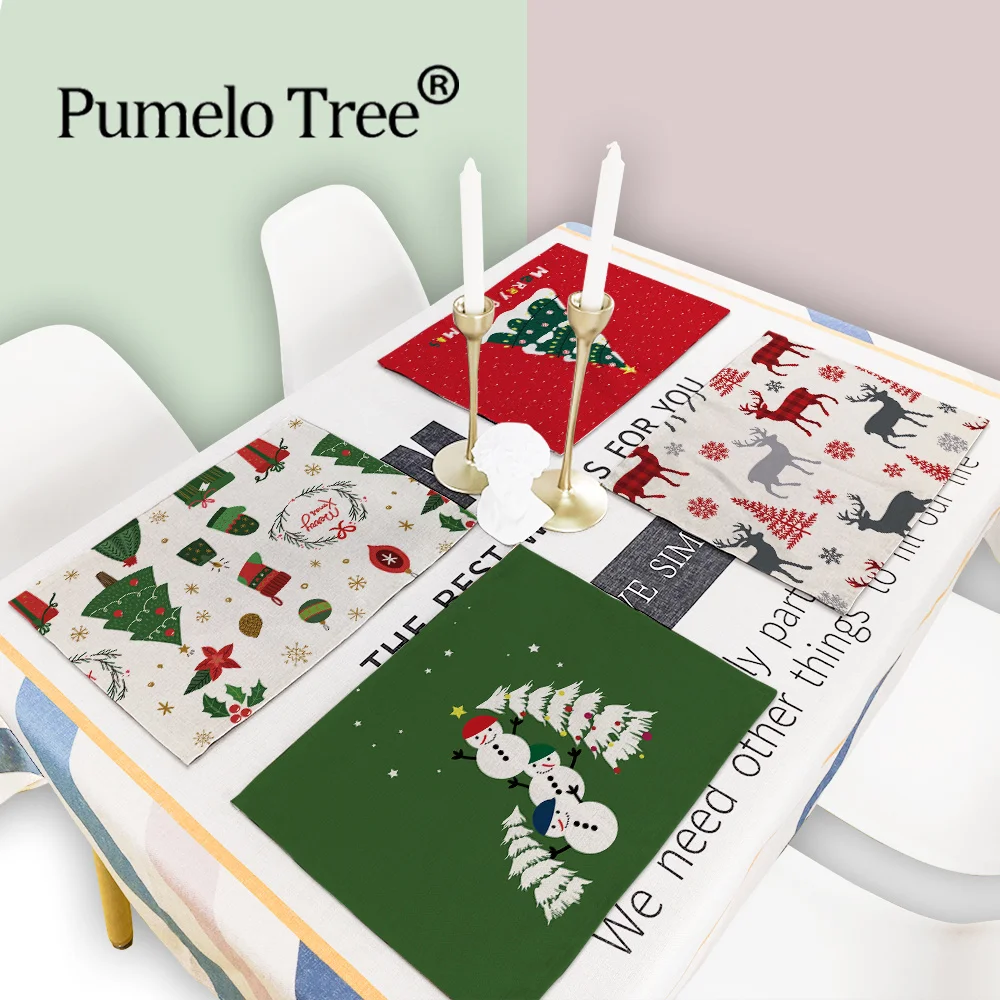 Merry Christmas 2/4/6 Piece Placemat Pad Table Mat Christmas TreeTable ...