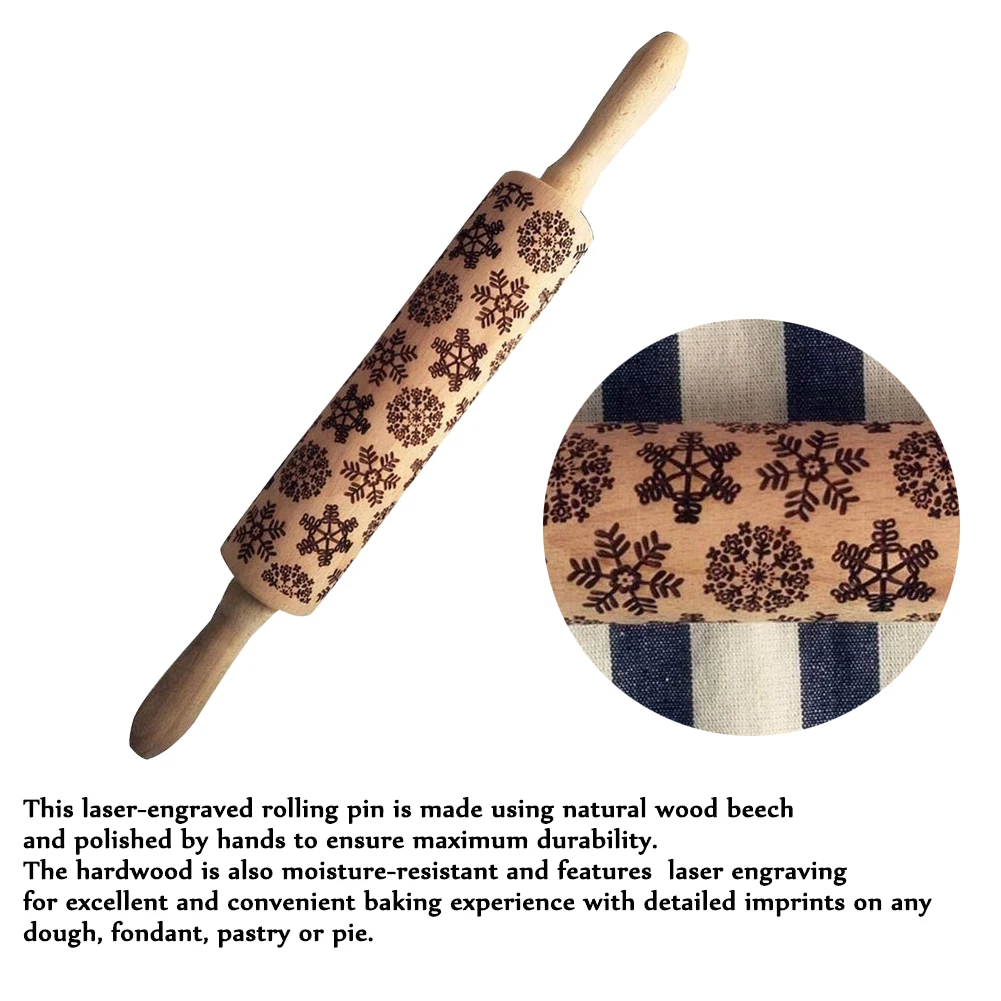 35X5cm Embossed Christmas Rolling Pin Snowflake Engraved Pattern Roller ...