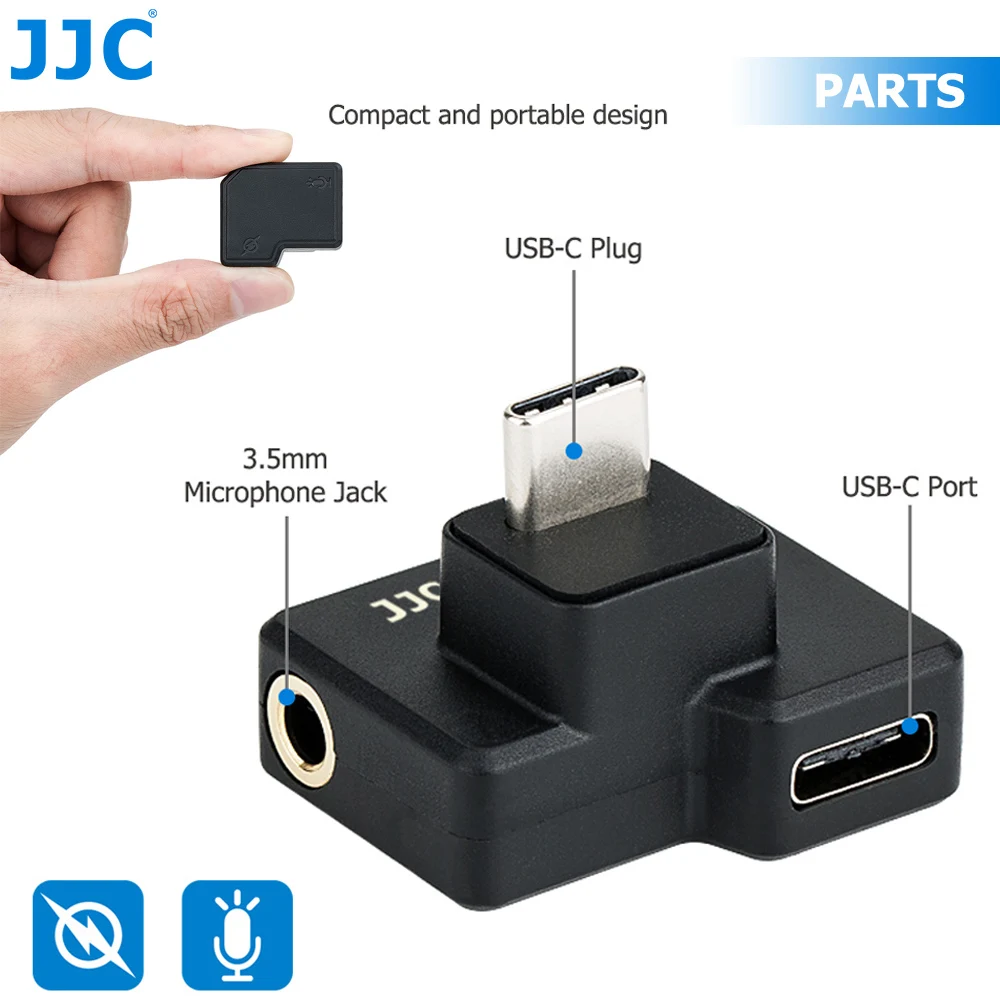 JJC Dual USB C 3.5mm Mic Adapter for DJI Osmo Action Charging and Data ...