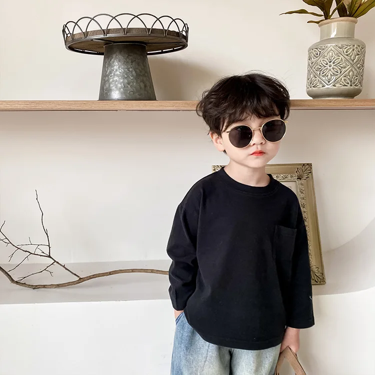 Children's Long Sleeve T-shirt 2021 Autumn New Korean Solid Color ...