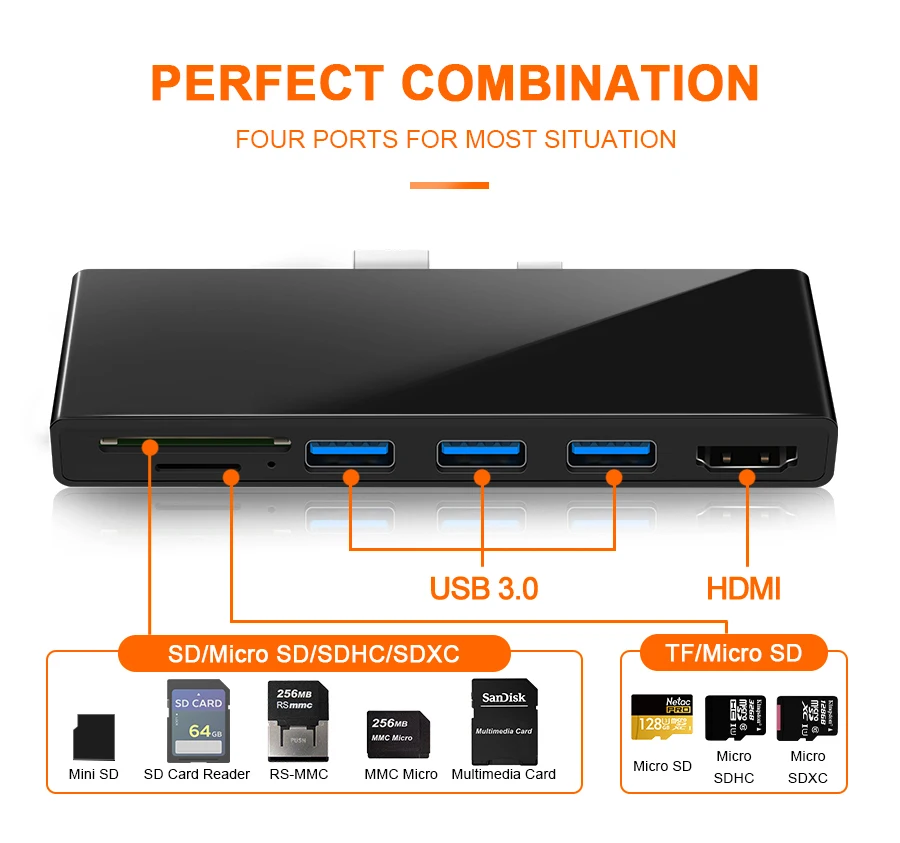 USB 3.0 card reader hub hab 4K HDMI Surface-pro adapter for SD/TF micro ...