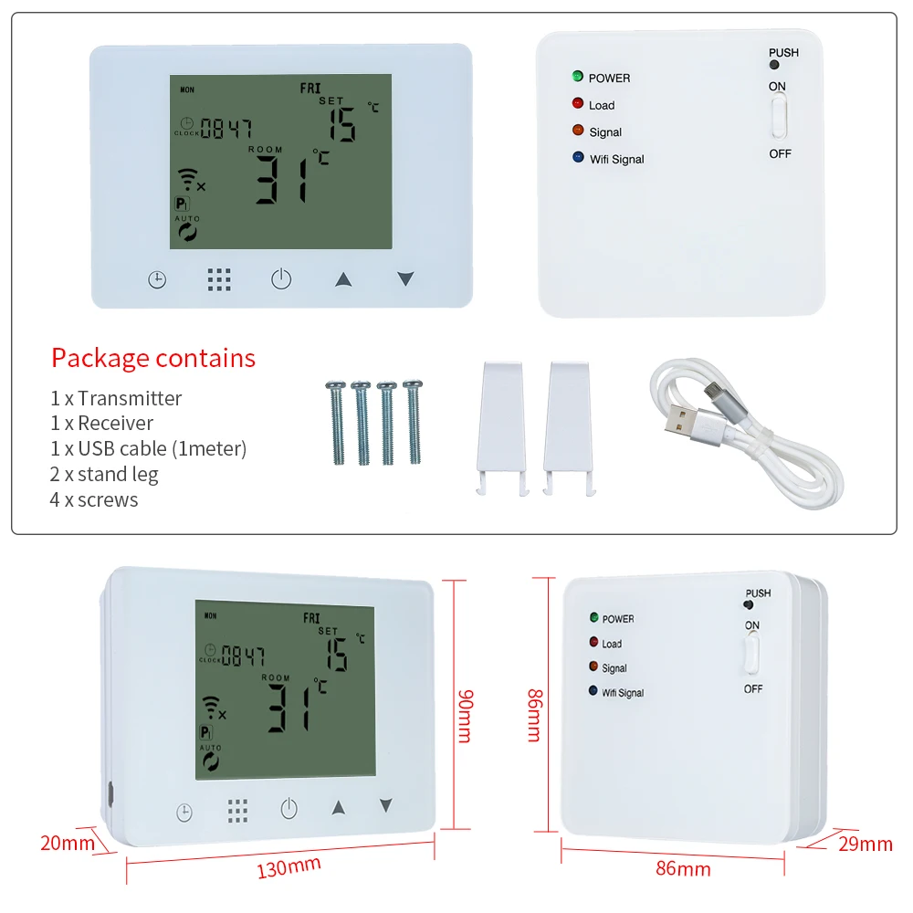 Wireless Gas Boiler Thermostat RF Control 5A Wall-hung Boiler Heating ...