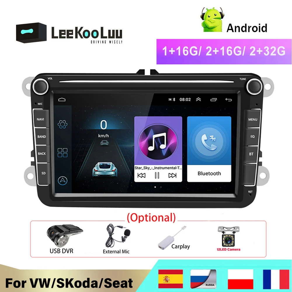Leekooluu 2 Din Autoradio For Vw / Volkswagen Skoda Octavia Golf 5 6 ...