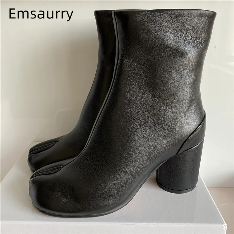 Genuine Leather Boots | Black Split Toe Boots Women | Runway Women ...