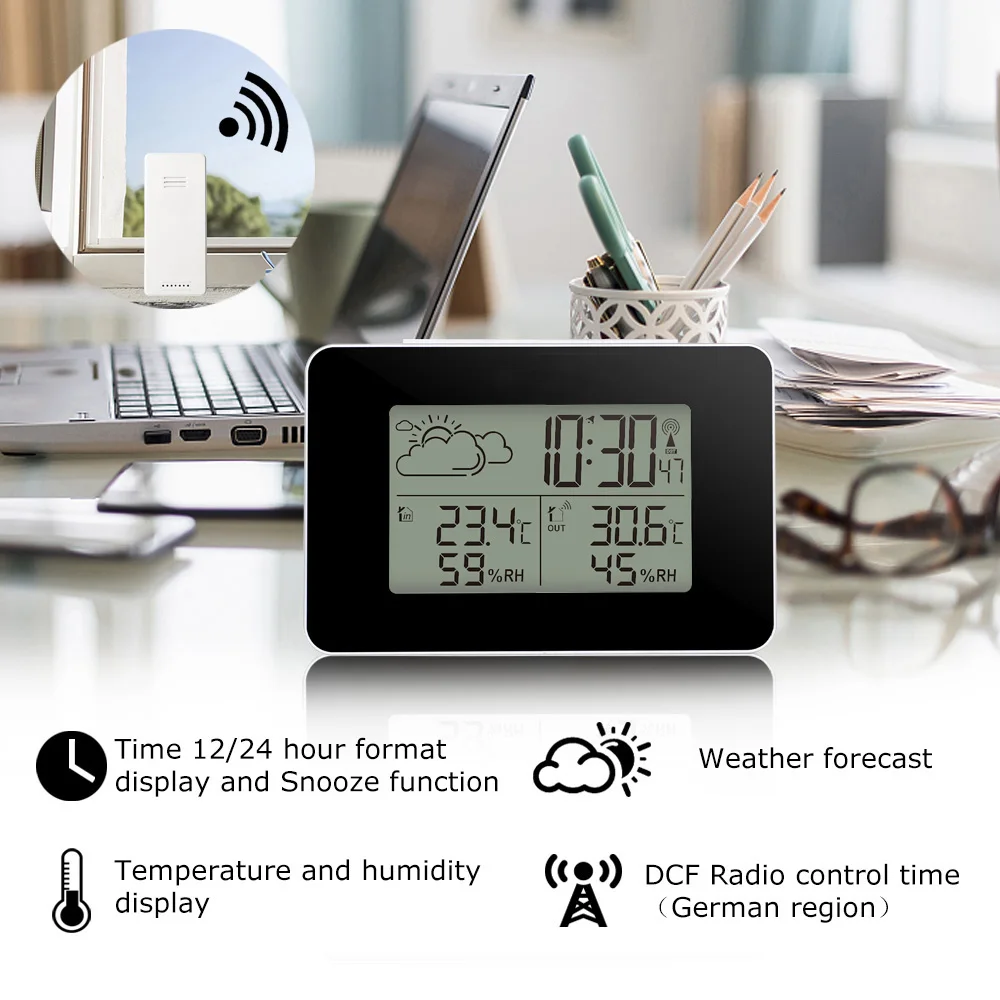 FanJu FJ3364 Digital Alarm Clock Weather Station Wireless Sensor ...