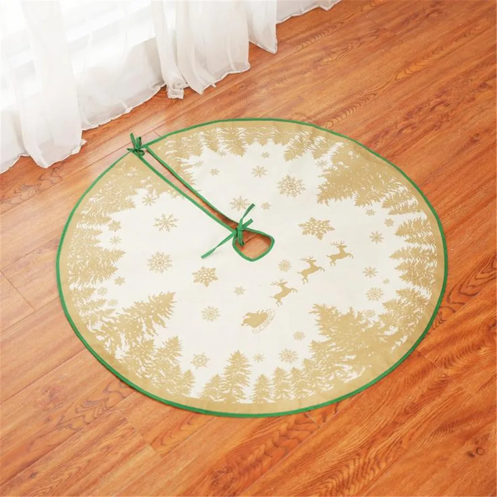 15#New Christmas Tree Skirt 100cm Fabric Elk Print Christmas Tree Foot ...