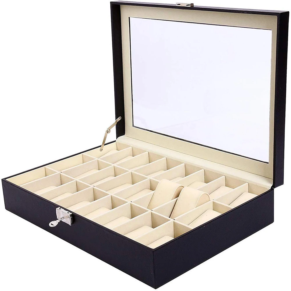 24 Slot Pu Leather Watch Box Watches Case Jewelry Display Storage ...
