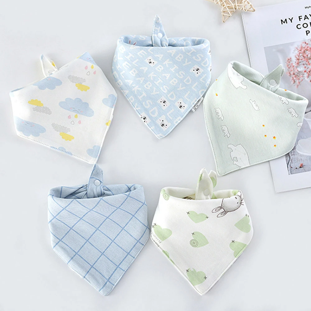 5pcs/lot Baby Bibs Triangle Double Cotton Bibs Cartoon Print Saliva ...