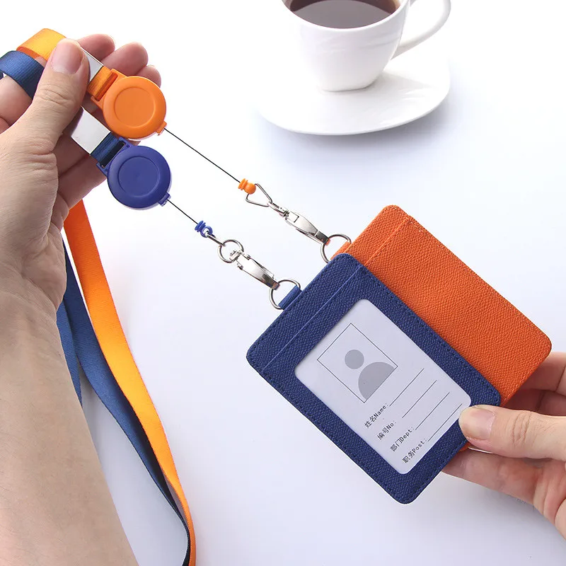 Pu Leather Lanyard Retractable Badge Holder Id Card Holder School ...