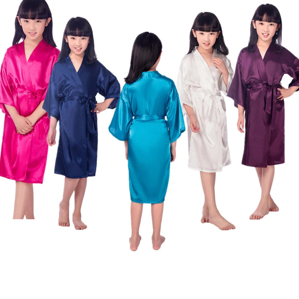 Wholesale Girls Solid Silk Satin Kimono Robes Kids Children Bathrobe ...