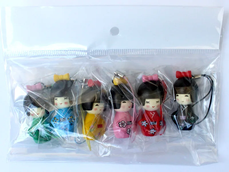 24pcs Japanese Kimono Girl Plastic Keychain Cartoon Doll Puppet Keyring ...