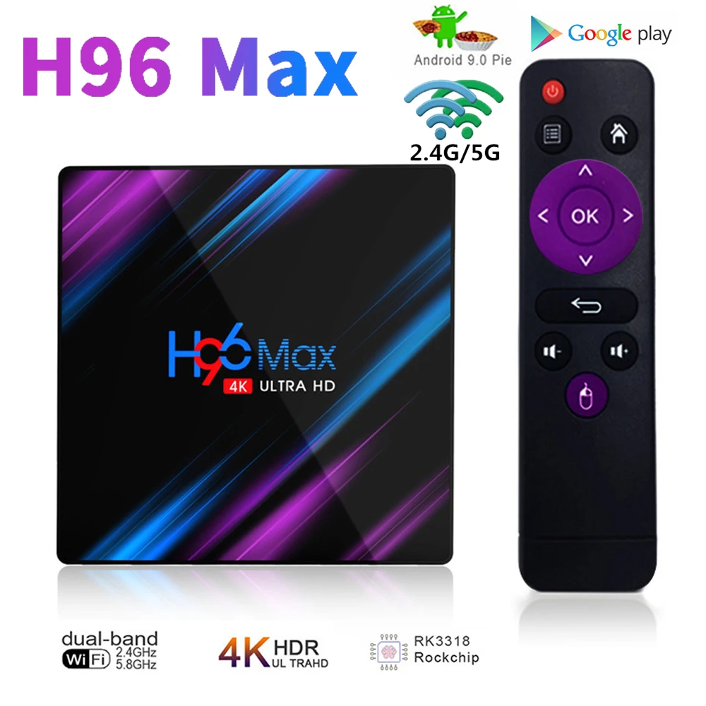 H96 Max Smart Tv Box Android 9.0 Rk3318 2.4g/5g Wifi 4gb 64gb 4k Media ...