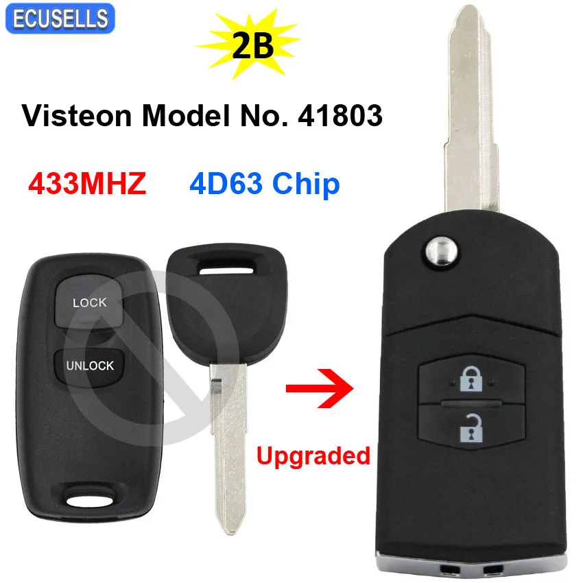Upgraded 2 Button Folding Flip Remote Car Key Fob 433mhz 4d63 Chip For ...