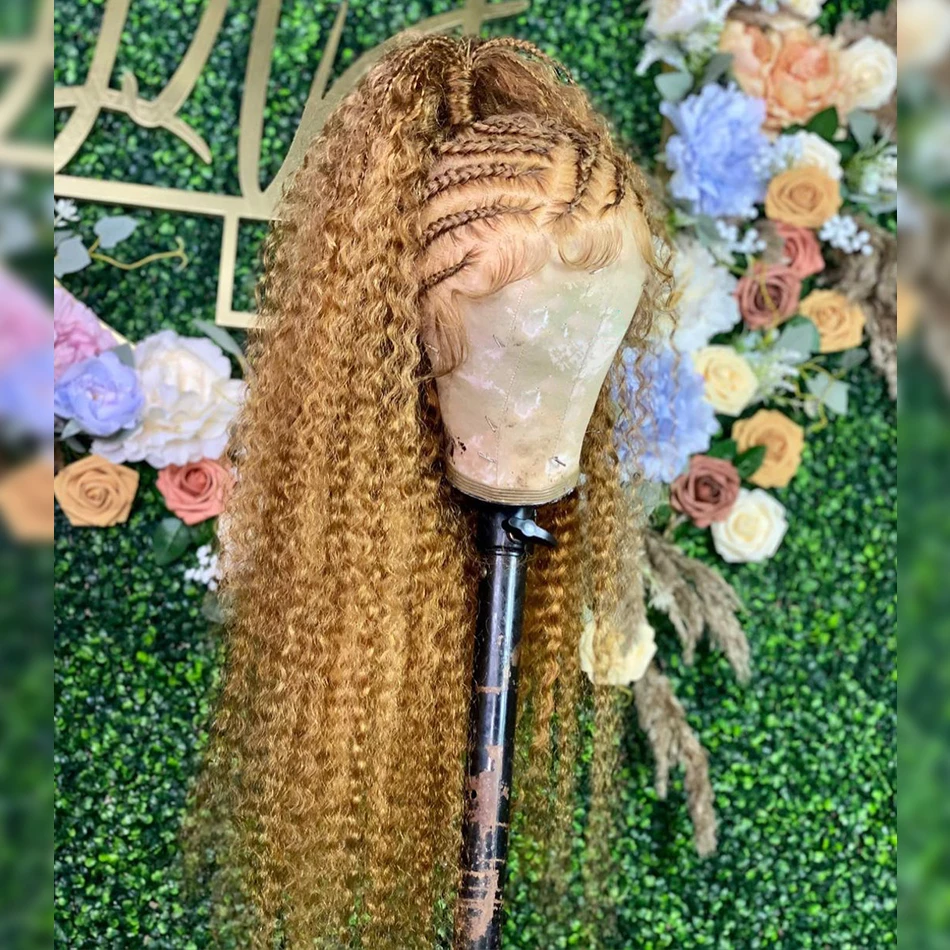 30 32 40 Inch #27 Highlight Lace Front Wig Curly Human Hair Wigs Honey ...