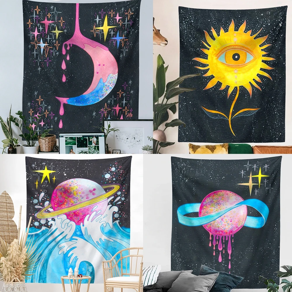 Psychedelic-sun-lua-tape-aria-tape-aria-de-parede-pendurado-preto-c-u ...