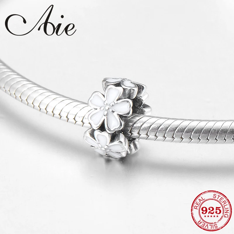 여성을위한 새로운 925 스털링 실버 DIY 선물 흰 꽃 좋은 스페이서 비즈 맞는 원래 유럽의 매력 팔찌 쥬얼리 만들기|구슬| - AliExpress