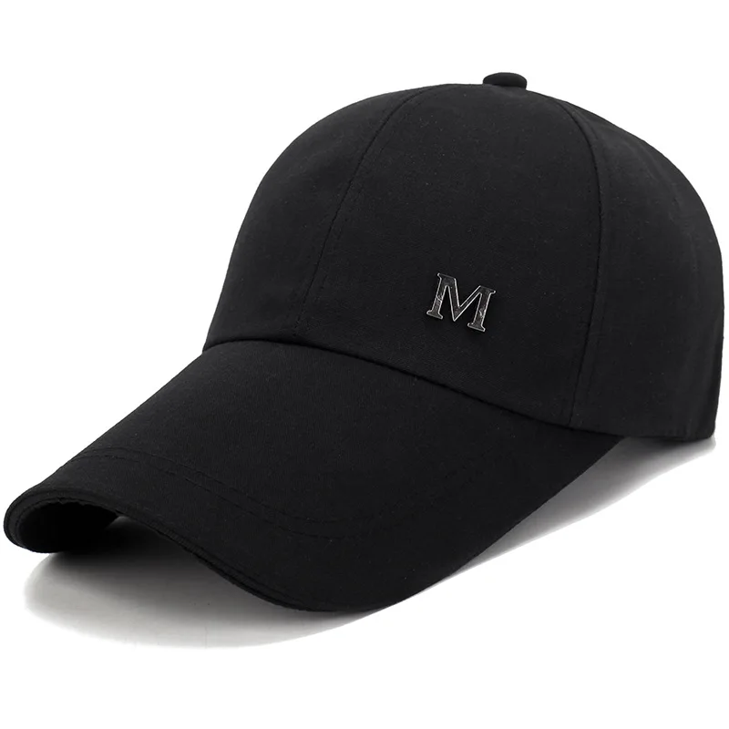 Men-Women-Plain-Black-Extra-Long-Bill-Snapback-Cap-Letter-M-Baseball ...