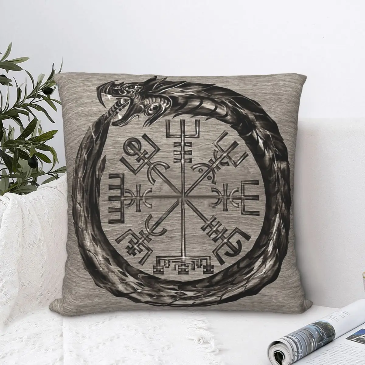 Ouroboros With Vegvisir Throw Pillow Case Viking Norse Mythology ...